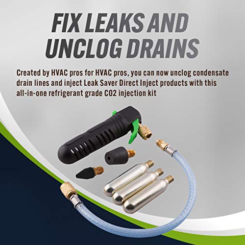 Leak Saver - Leak Shot HVAC - Leak Sealant Injector and Condensate Line Blaster - Non-Contaminating CO2 Cartridges - for A/C and Mini Splits - Systems Up to 5 Tons