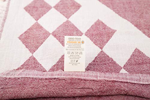 Bersuse 100% Cotton Bahamas XL Throw Blanket Turkish Towel - 75x90 Inches, Burgundy