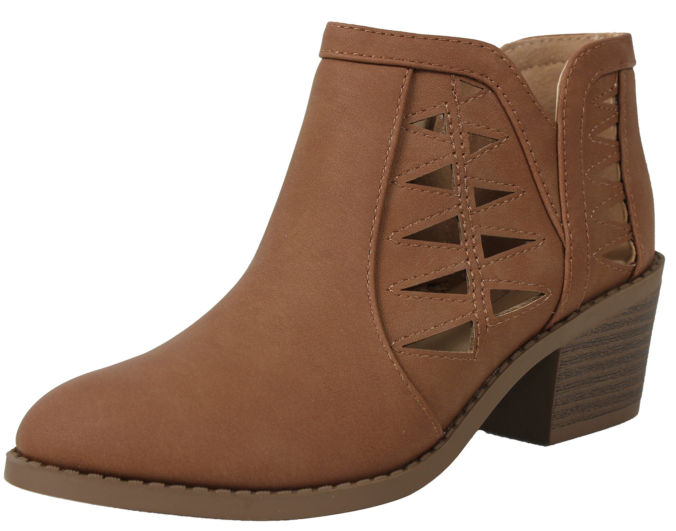Soda Girl's Triangle Cutout Side Chunky Stacked Heel Ankle Boot (Tan, numeric_2)