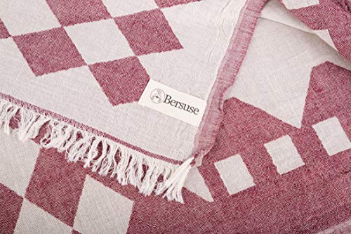 Bersuse 100% Cotton Bahamas XL Throw Blanket Turkish Towel - 75x90 Inches, Burgundy