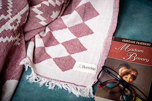 Bersuse 100% Cotton Bahamas XL Throw Blanket Turkish Towel - 75x90 Inches, Burgundy