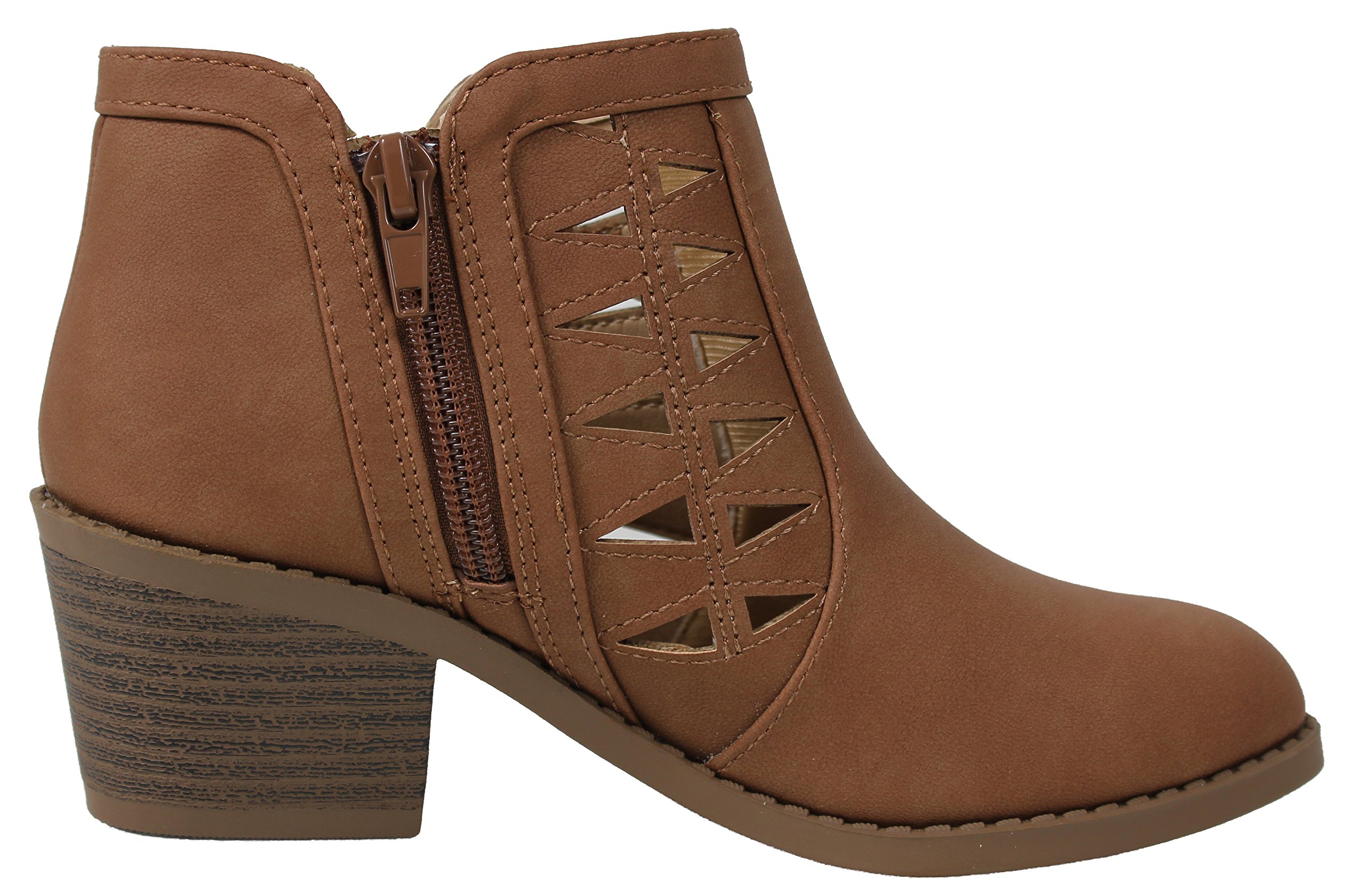 Soda Girl's Triangle Cutout Side Chunky Stacked Heel Ankle Boot (Tan, numeric_2)