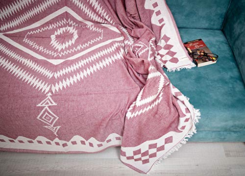 Bersuse 100% Cotton Bahamas XL Throw Blanket Turkish Towel - 75x90 Inches, Burgundy