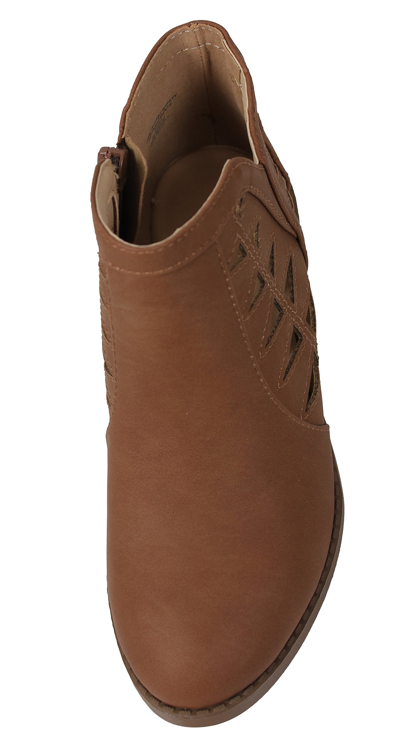 Soda Girl's Triangle Cutout Side Chunky Stacked Heel Ankle Boot (Tan, numeric_2)