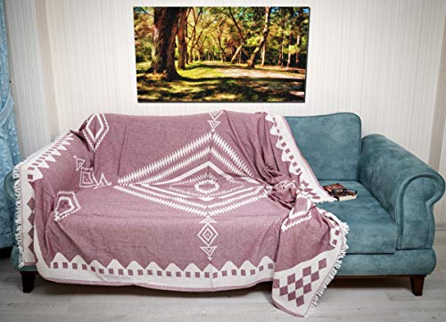 Bersuse 100% Cotton Bahamas XL Throw Blanket Turkish Towel - 75x90 Inches, Burgundy