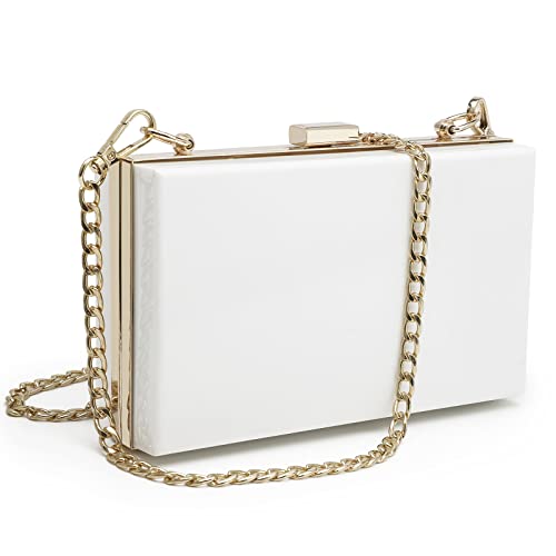 SharPlus Cute Acrylic Box Clutch Purses and Handbags for Women Shoulder Cross-Body Bag for School Party Prom Bridals (White)