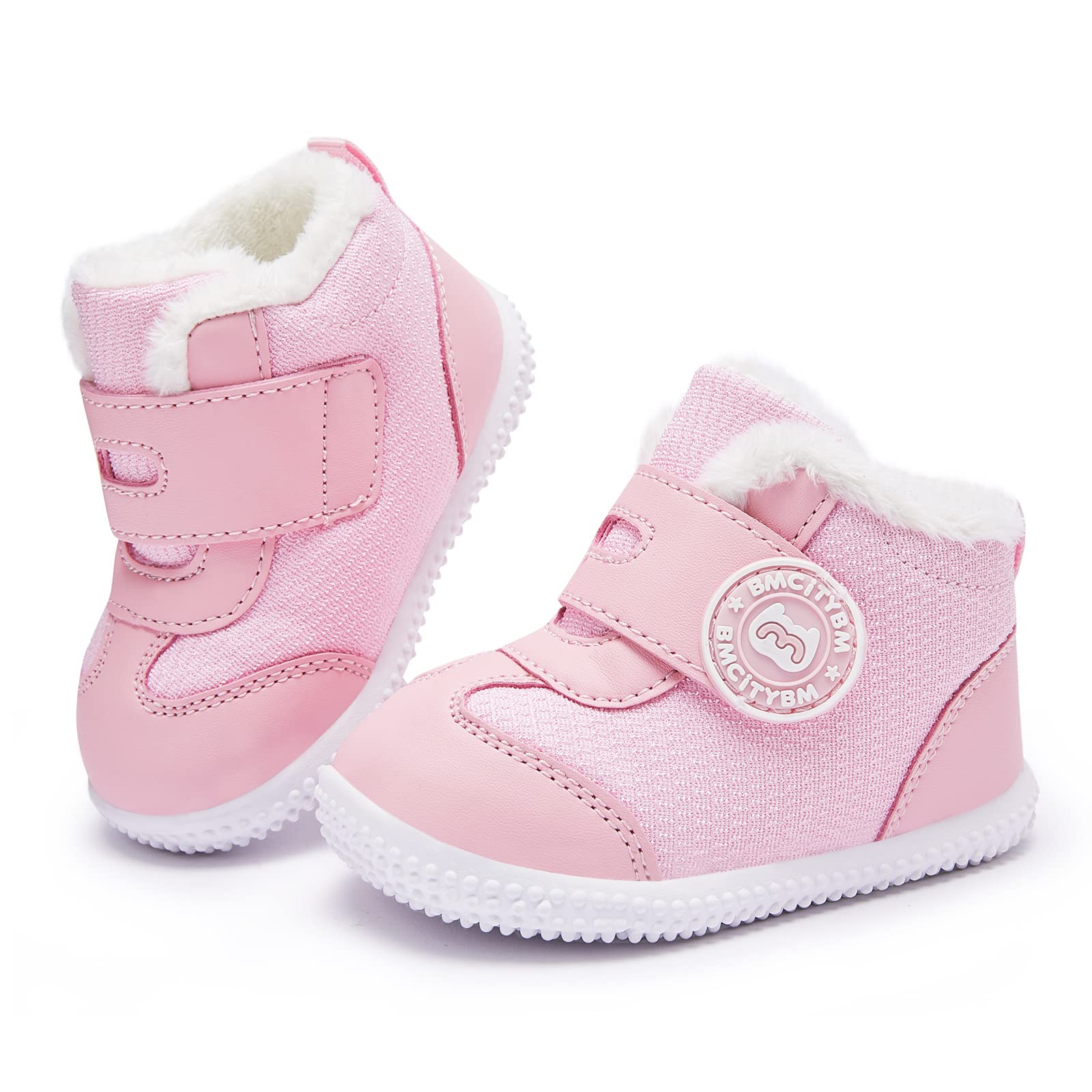 BMCiTYBM Baby Boy Girl Boots Winter Warm Snow Boots Lightweight Walking Shoes Infant First Walkers 6 9 12 18 24 Months Pink 12-18 Months