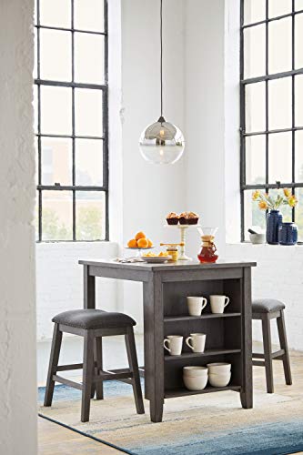 Signature Design by Ashley Caitbrook Counter Height Dining Room Table Set with 2 Upholstered Barstools, Gray