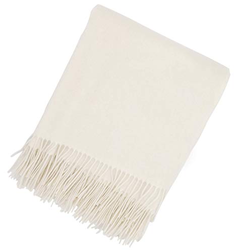 State Cashmere Throw Blanket with Decorative Fringe - Ultra Soft Accent Blanket for Couch, Sofa & Bed Made with 100% Inner Mongolian Cashmere - Crafted Home Accessories - (Ivory, 60"x50")