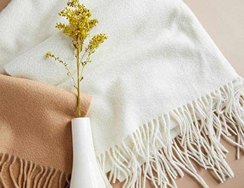 State Cashmere Throw Blanket with Decorative Fringe - Ultra Soft Accent Blanket for Couch, Sofa & Bed Made with 100% Inner Mongolian Cashmere - Crafted Home Accessories - (Ivory, 60"x50")