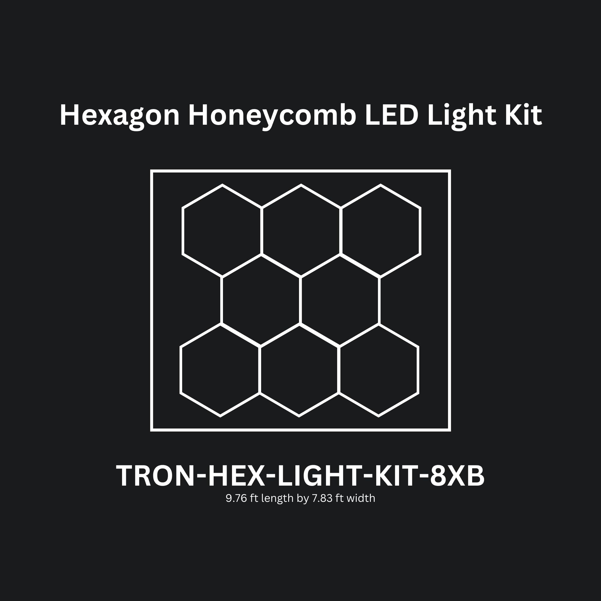 TRON Auto Lab 8X (Eight) Hexagon LED Light Kit, with Border Upgrade, Grid Series, Super Bright Daylight White 6500K, TRON-HEX-LIGHT-KIT-8XB