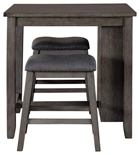 Signature Design by Ashley Caitbrook Counter Height Dining Room Table Set with 2 Upholstered Barstools, Gray