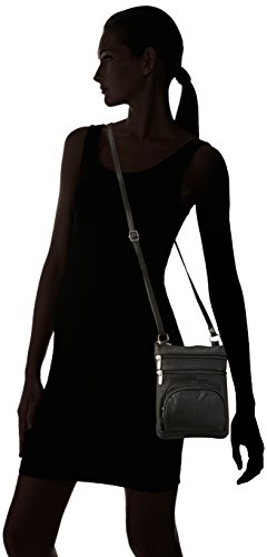 Roma Leathers Genuine Cross Body Purse Bag, Multi-Pocket, Black