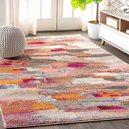 JONATHAN Y Contemporary POP Modern Abstract Brushstroke Cream/Pink 3 ft. x 5 ft. Area-Rug, Bohemian, Easy-Cleaning, for Bedroom, Kitchen, Living Room, Non Shedding (CTP101A-3)