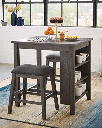 Signature Design by Ashley Caitbrook Counter Height Dining Room Table Set with 2 Upholstered Barstools, Gray