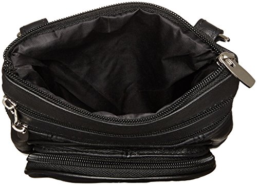 Roma Leathers Genuine Cross Body Purse Bag, Multi-Pocket, Black