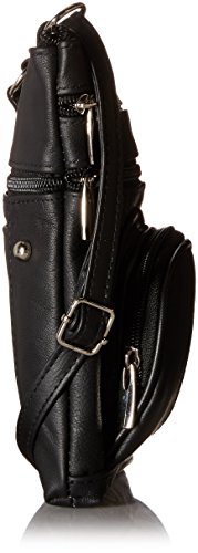 Roma Leathers Genuine Cross Body Purse Bag, Multi-Pocket, Black