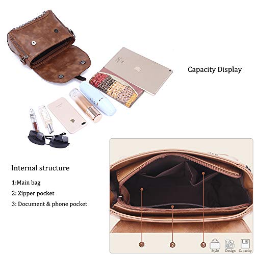 SegaterĀ® Womens Vintage Rivet Saddle Shoulder Bag Crossbody Bag Sling Bag Shopper Travel Satchel