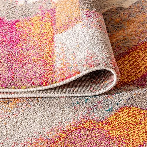 JONATHAN Y Contemporary POP Modern Abstract Brushstroke Cream/Pink 3 ft. x 5 ft. Area-Rug, Bohemian, Easy-Cleaning, for Bedroom, Kitchen, Living Room, Non Shedding (CTP101A-3)