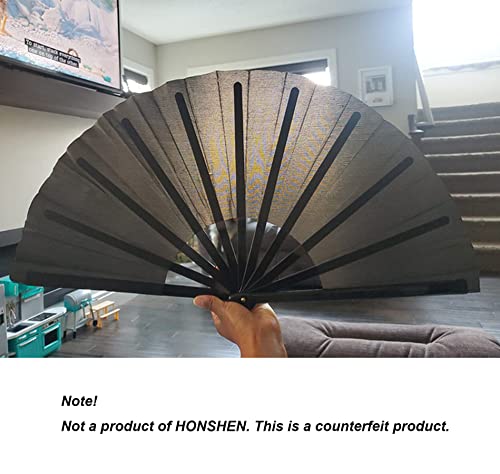 HONSHEN Folding Fan Chinese Hand Fan Performance Fan Nylon-Cloth Fan 13 inch (Black)