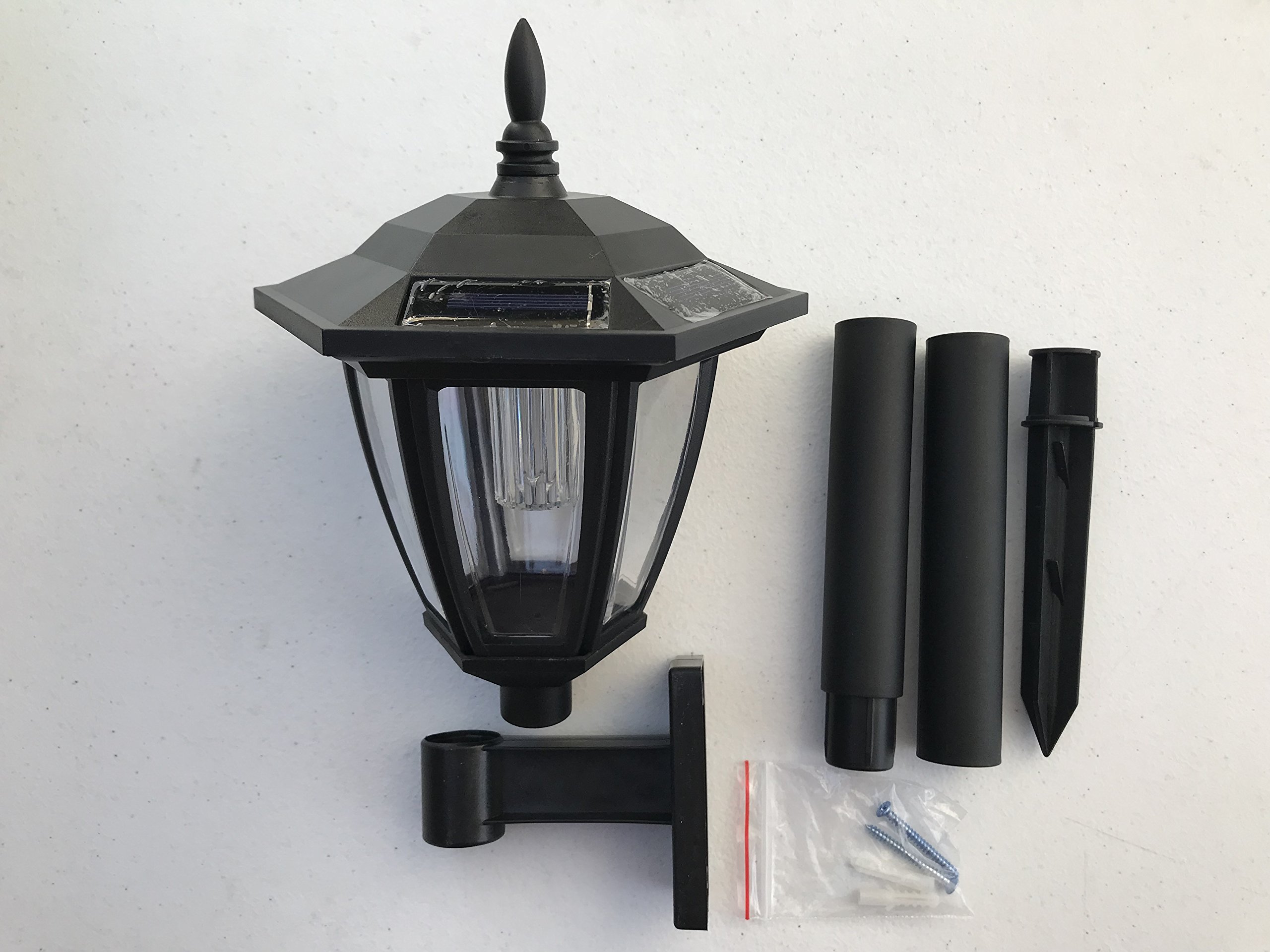 Ntertainment House 2-pcs Solar Hexagon Light with 6 Ultra Bright SMD LEDs for Fence Post Cap with Optional adapters for 6x6 or 5x5 or 4x4 Posts (Black, Wall Mount)