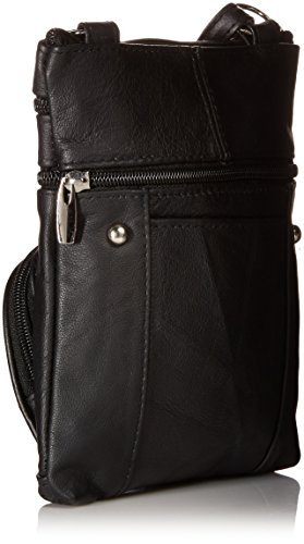 Roma Leathers Genuine Cross Body Purse Bag, Multi-Pocket, Black