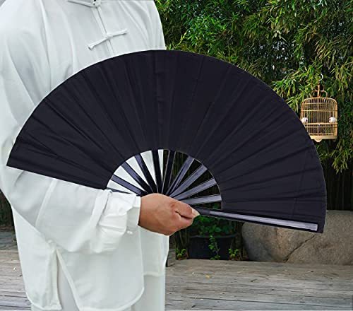 HONSHEN Folding Fan Chinese Hand Fan Performance Fan Nylon-Cloth Fan 13 inch (Black)