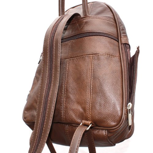 Silver FeverĀ® Genuine Leather Round Top Backpack Purse Organizer Bag (Brown)