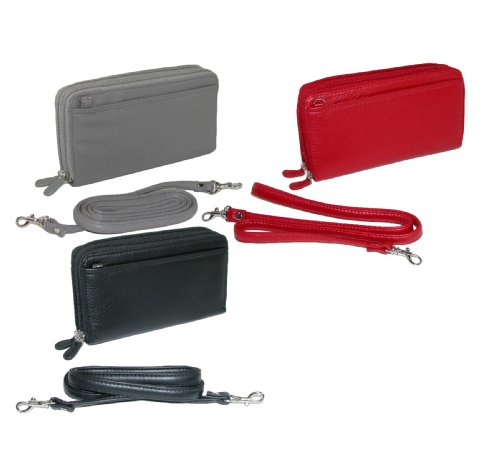 Buxton Pebbled Double Zip String Along Wallet BLACK