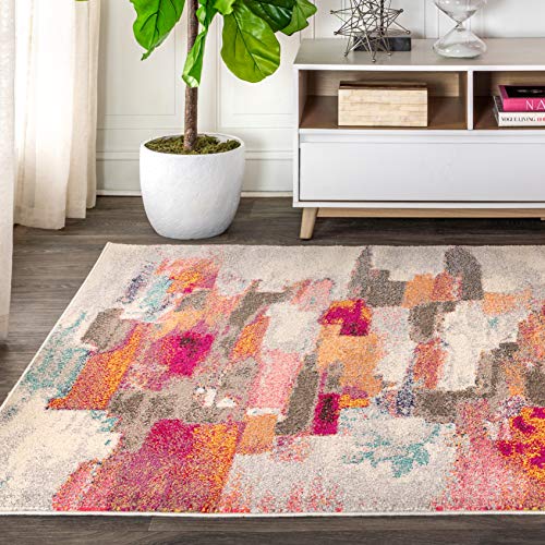 JONATHAN Y Contemporary POP Modern Abstract Brushstroke Cream/Pink 3 ft. x 5 ft. Area-Rug, Bohemian, Easy-Cleaning, for Bedroom, Kitchen, Living Room, Non Shedding (CTP101A-3)