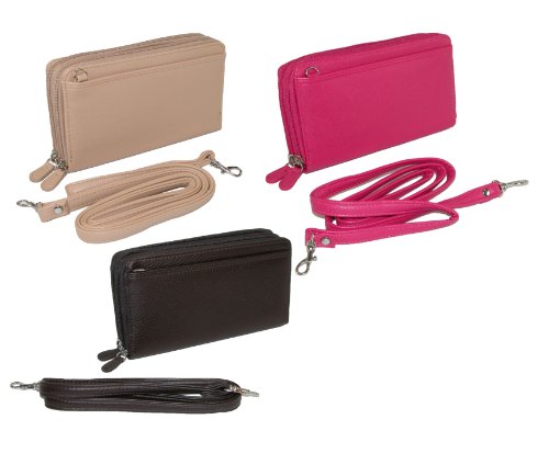 Buxton Pebbled Double Zip String Along Wallet BLACK