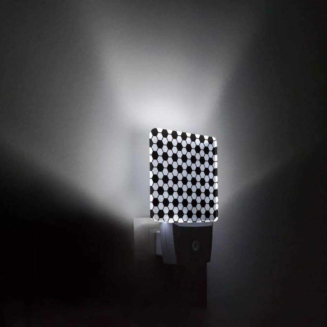 Black and White Hexagon Plug-in Night Light Auto Dusk to Dawn Geometric Night Lights Smart Sensor Led Nightlight Lamp for Bedroom Bathroom Kitchen Nursery Hallway Stairs Energy Efficient Home Decor