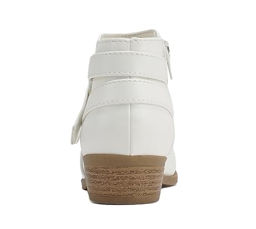 Soda SWEETEN-2 ~ Little Kids/Girls/Childrens Fashion Closed Toe Multi Strap Ankle Bootie Block Heel (White PU, numeric_4)