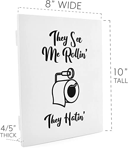 Decorae Wooden Funny Bathroom Signs (Set of 3); Cute Humorous Wall Art Each 10 x 8 Inches