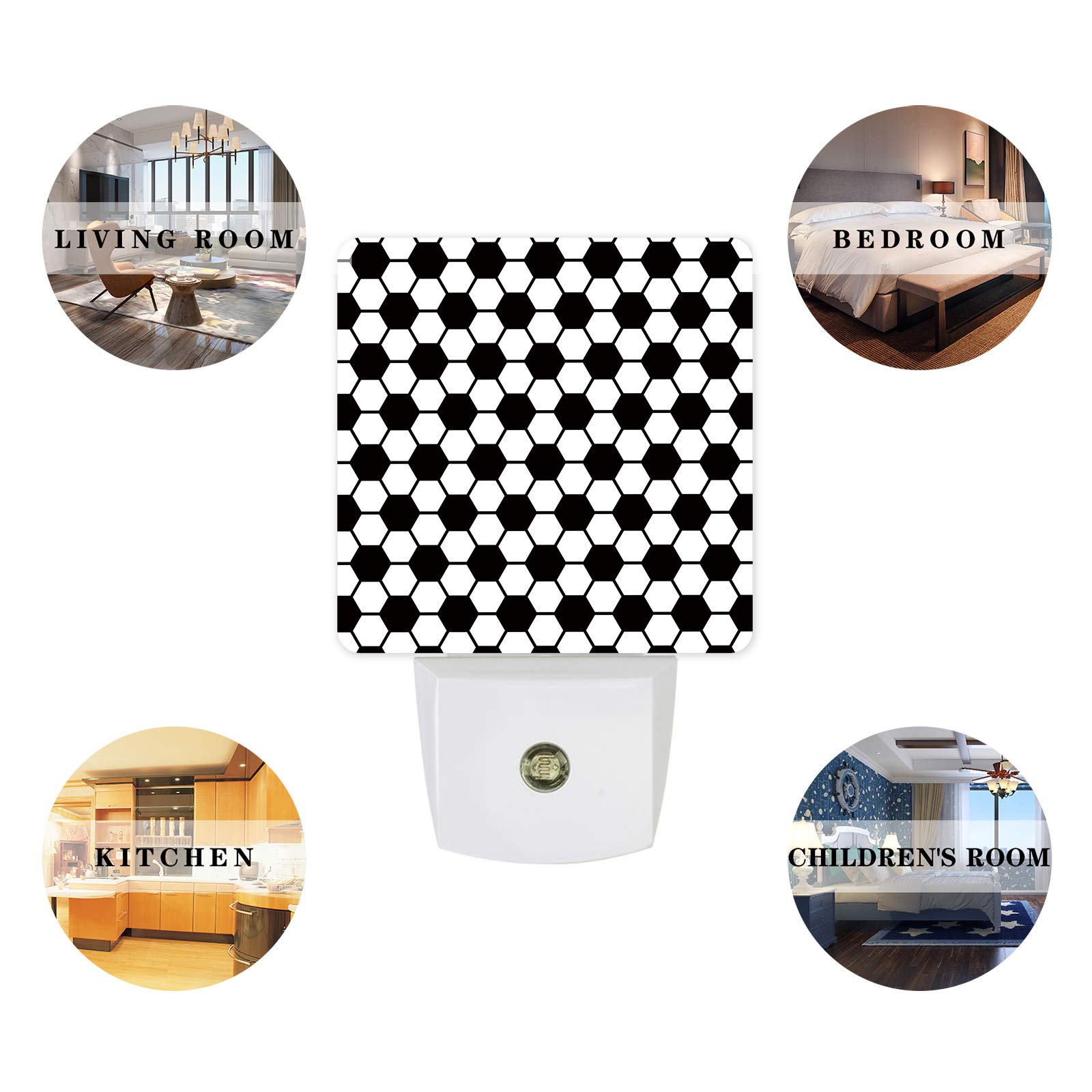 Black and White Hexagon Plug-in Night Light Auto Dusk to Dawn Geometric Night Lights Smart Sensor Led Nightlight Lamp for Bedroom Bathroom Kitchen Nursery Hallway Stairs Energy Efficient Home Decor