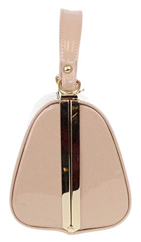 Girly HandBags Glossy Patent Faux Leather Clutch Bag Handle Closure Evening Handbag Nude