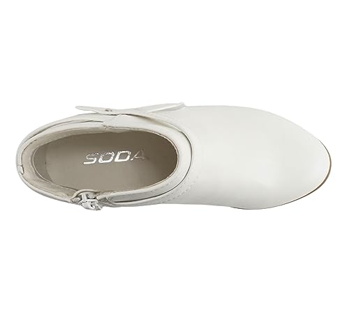 Soda SWEETEN-2 ~ Little Kids/Girls/Childrens Fashion Closed Toe Multi Strap Ankle Bootie Block Heel (White PU, numeric_4)