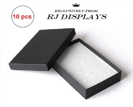 10 Pack Cotton Filled Matte Black Color Jewelry Gift and Retail Boxes 5.25 X 3.75 X 1 Inch Size by R J Displays