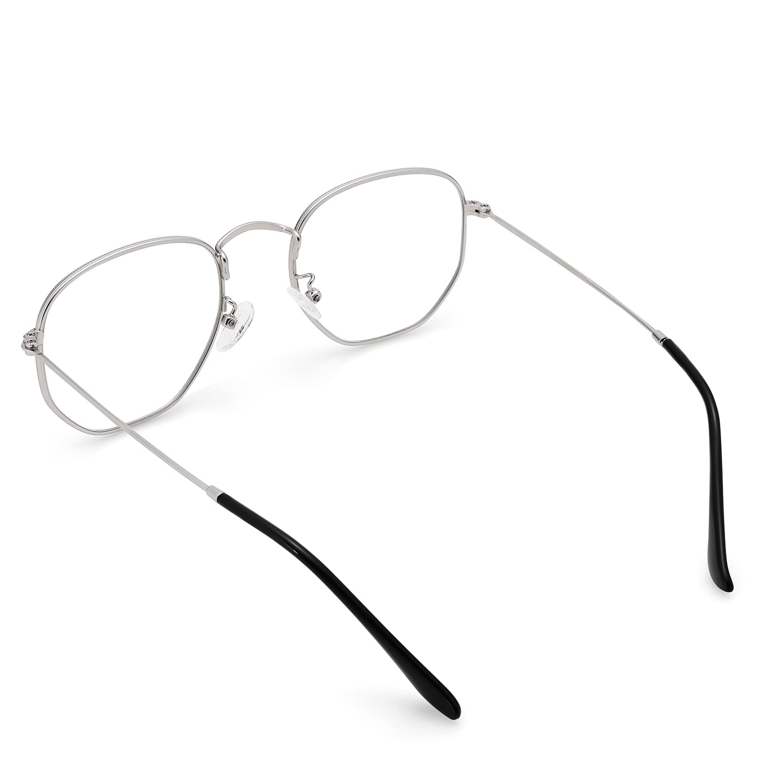 Pro Acme Hexagonal Non-Prescription Glasses Frame for Women Men Designer Square Round Metal Clear Lens Eyeglasses (Silver)
