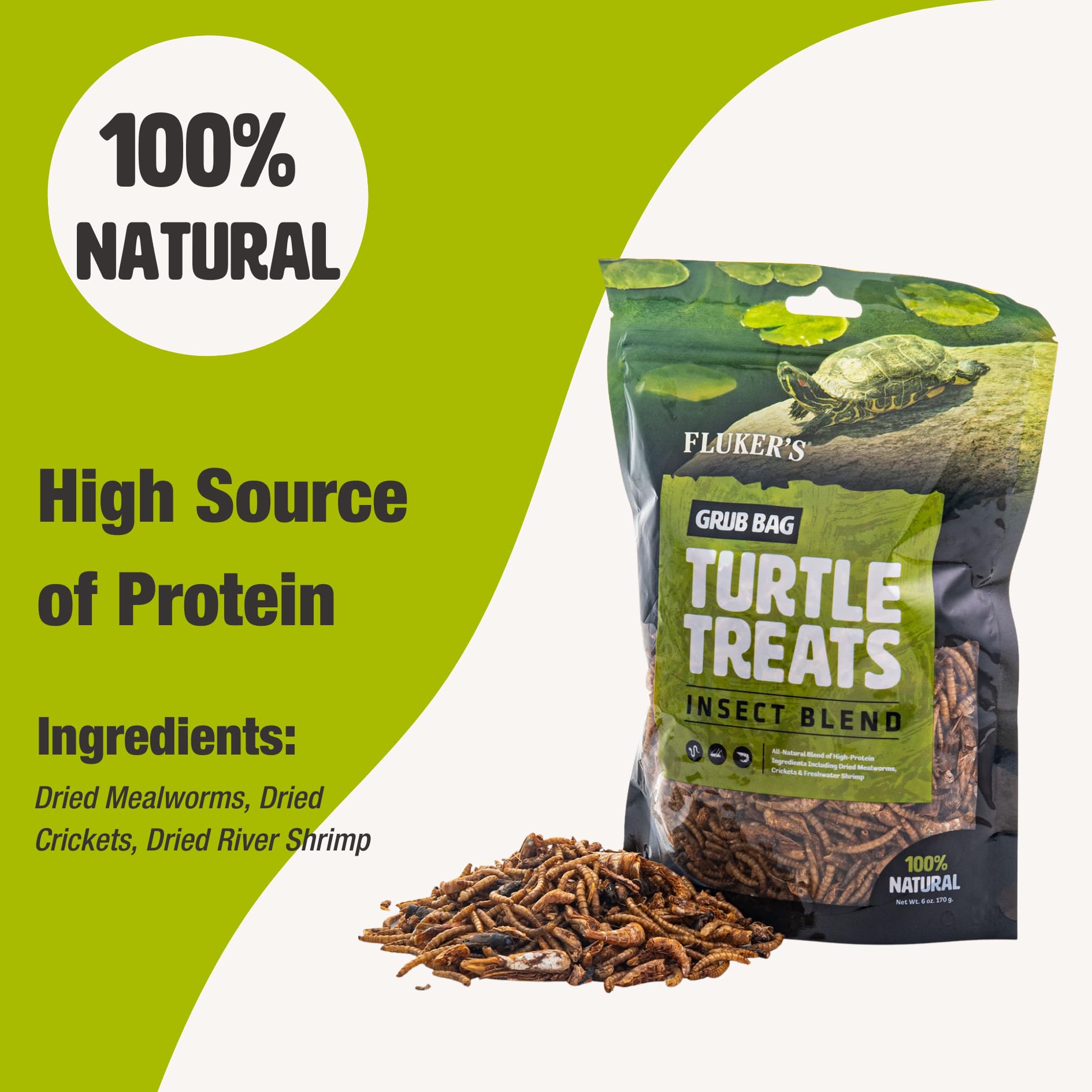 Fluker's Grub Bag Turtle Treats, Insect Blend, High Protein Freeze Dried River Shrimp, Crickets, and Mealworms, For Aquatic Turtles, Amphibians, and Reptiles, 12 oz
