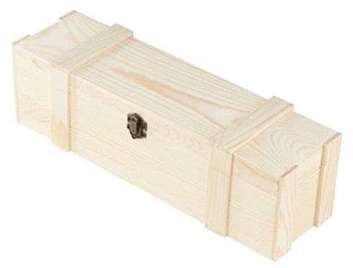 Juvale Wooden Wine Box - Single Wine Bottle Wood Storage Gift Case, Hinged with Clasp Box for Birthday Party, Housewarming, Wedding, Anniversary (13.82 x 3.98 x 3.94 in)