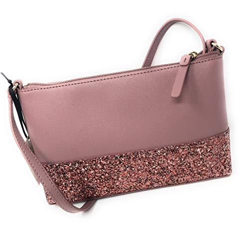 Kate Spade Ramey Greta Court Glitter Saffiano Leather Crossbody Bag Dusty Peony