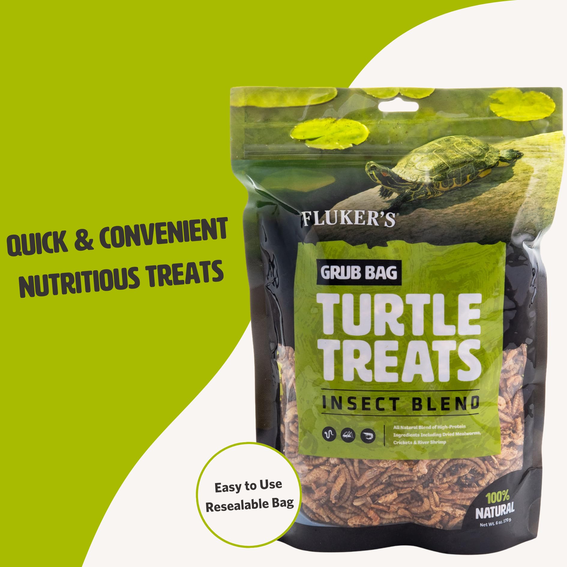 Fluker's Grub Bag Turtle Treats, Insect Blend, High Protein Freeze Dried River Shrimp, Crickets, and Mealworms, For Aquatic Turtles, Amphibians, and Reptiles, 12 oz