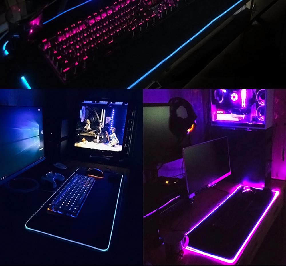 HYSTTBD Gaming Mouse Pads Gaming Computer Mousepad RGB Hexagon LED Carpet Pc Desk Keyboard Mat with Backlit 23 62' x11 81', 600x300mm