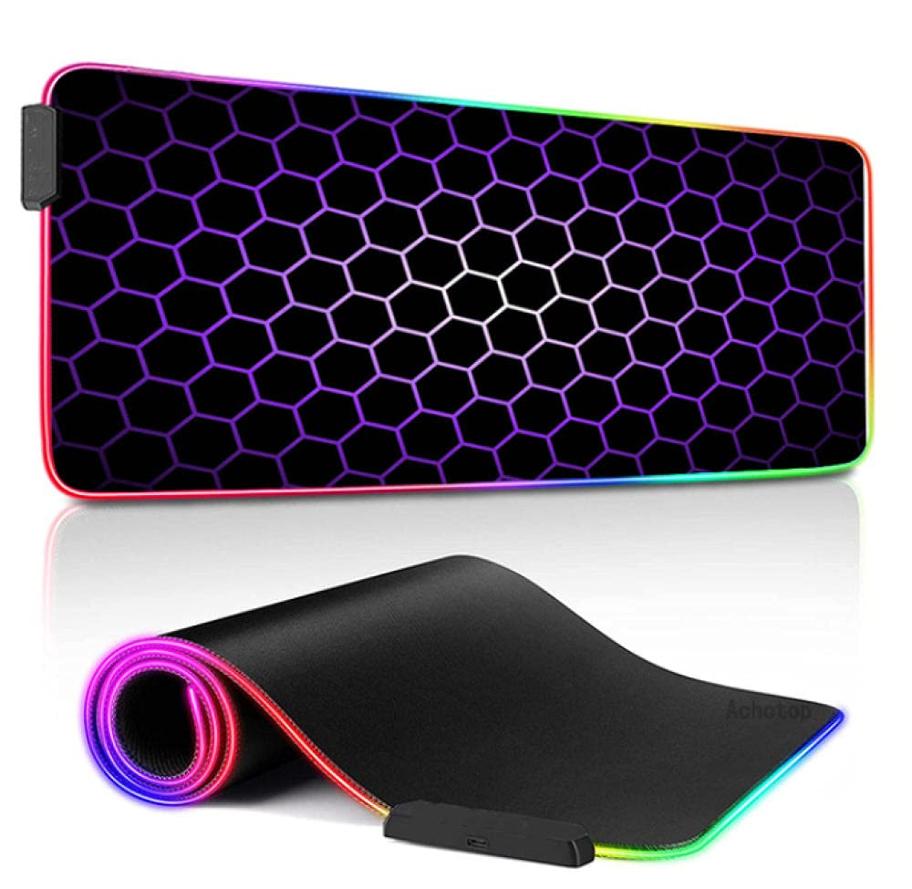 HYSTTBD Gaming Mouse Pads Gaming Computer Mousepad RGB Hexagon LED Carpet Pc Desk Keyboard Mat with Backlit 23 62' x11 81', 600x300mm