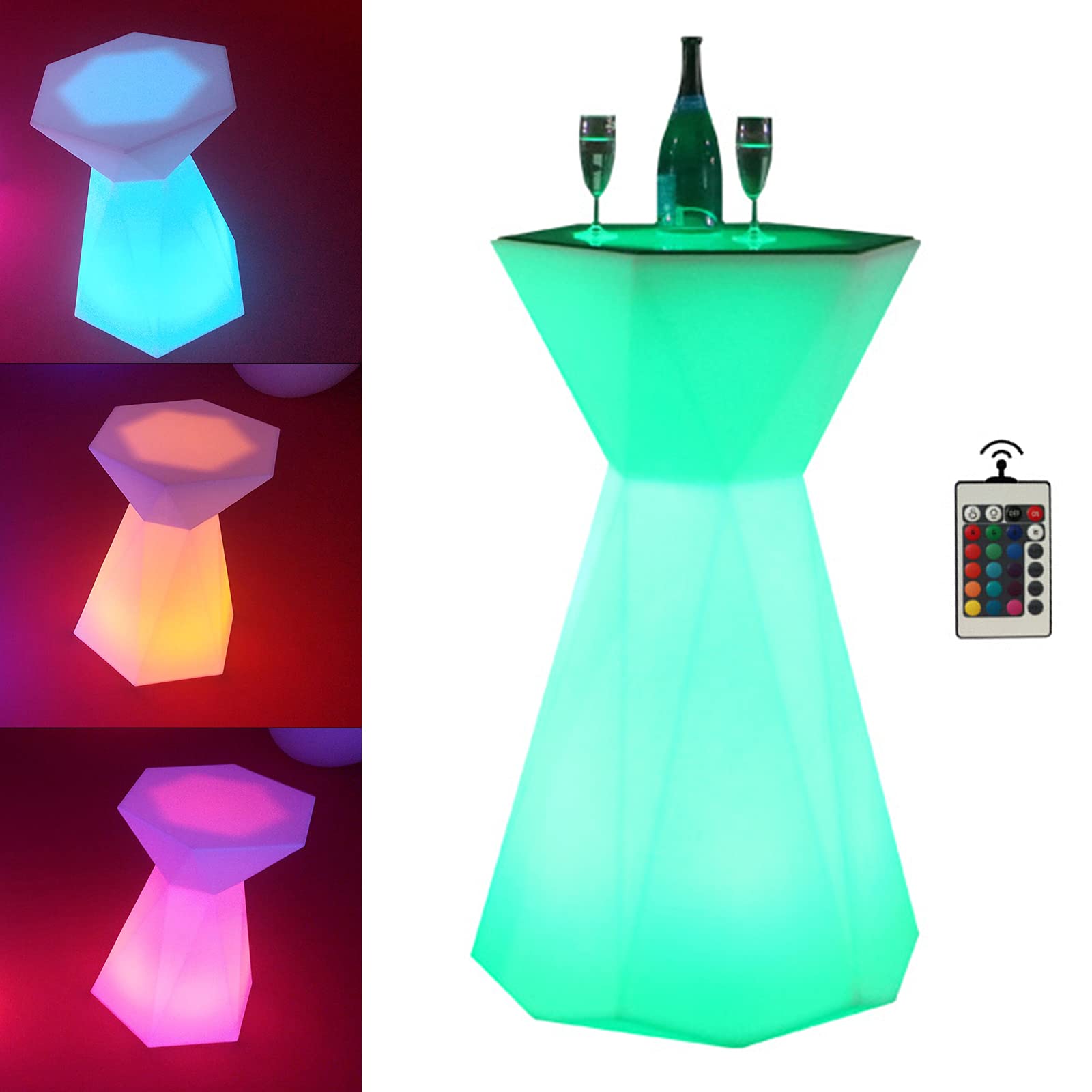 AKaSping LED Bar Table 19" Cocktail Tables with Remote Control 16 RGB Changing-Color Pub Table Hexagon Bistro Coffee Table Outdoor Light Up Bar Table Light Up Furniture