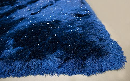 8x10 Feet Navy Blue Dark Blue Color Solid Plush 3D Pile Decorative Designer Area Rug Carpet Bedroom Living Room Indoor Shag Shaggy Shimmer Shiny Glitter Furry Flokati Plush Pile Modern Contemporary