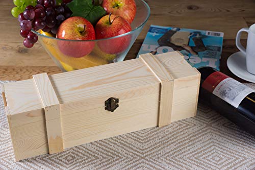 Juvale Wooden Wine Box - Single Wine Bottle Wood Storage Gift Case, Hinged with Clasp Box for Birthday Party, Housewarming, Wedding, Anniversary (13.82 x 3.98 x 3.94 in)