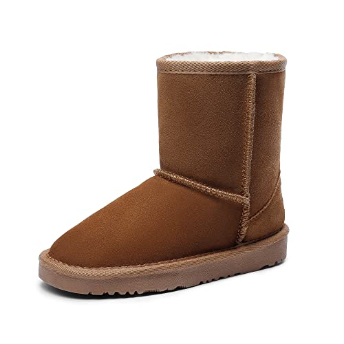 DREAM PAIRS Girls Boys Boots Kids Faux Fur Lined Winter Mid Calf Snow Boots Shorty-K Chestnut Size 13 Little Kid
