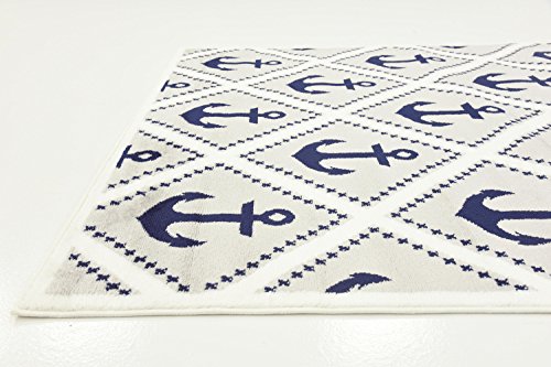 Unique Loom Metro Collection Modern Nautical Coastal Geometric Anchors Area Rug, for Kids, 5 ft x 8 ft, Light Gray/Ivory